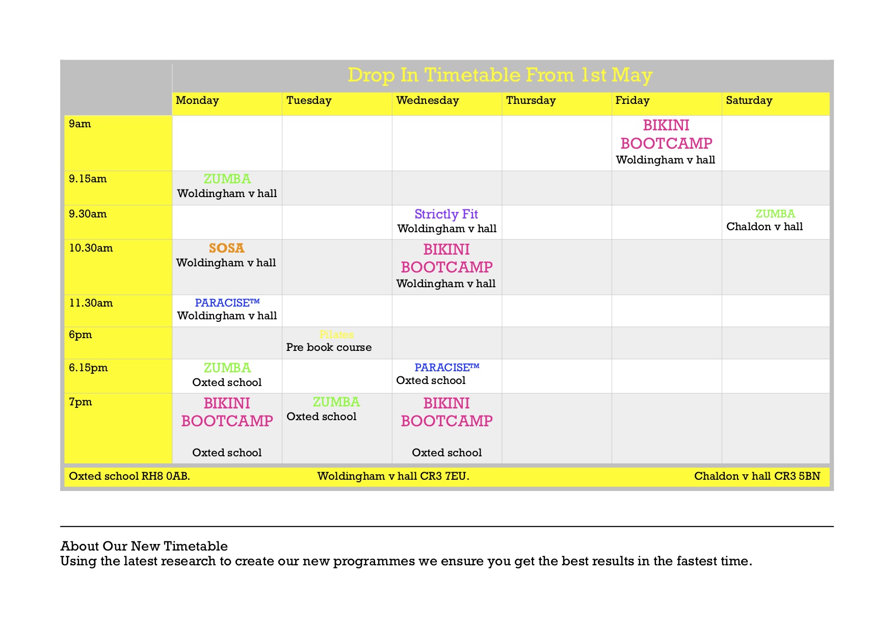 Timetable - Go Figure Weightloss & Workout